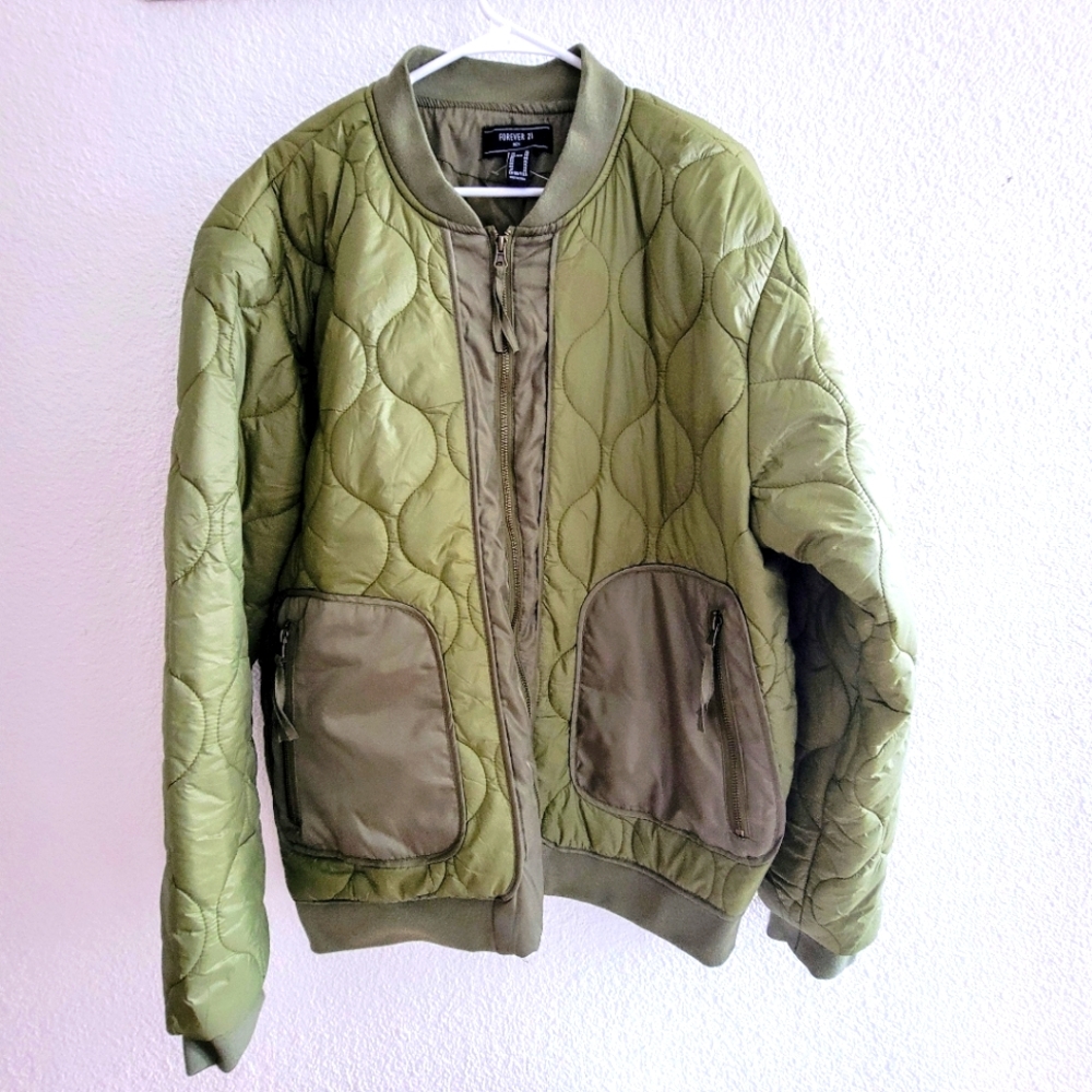 Brand New Quilted Quilted Bomber Jacket Avocado Olive… - Gem